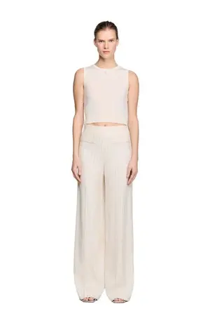 Sandro Striped Wide-leg Trousers - Ecru/silver