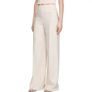 Sandro Striped Wide-leg Trousers - Ecru/silver