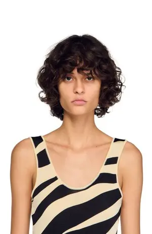 Sandro Zebra Print Knit Bodysuit - Ecru/black
