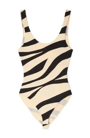 Sandro Zebra Print Knit Bodysuit - Ecru/black