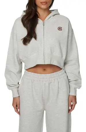 GOOD FOR NOTHING Cropped Zip Hoodie - Grey