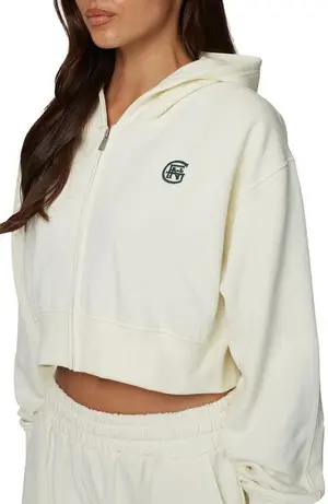 GOOD FOR NOTHING Cropped Zip Hoodie - Ivory