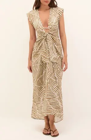 VIX PAULA HERMANNY Sasha Tie Front Cotton Cover-up Dress - Brown
