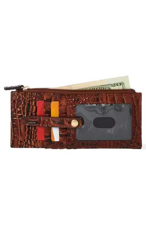Brahmin Croc Embossed Leather Credit Card Wallet - Waterfall