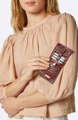 Brahmin Croc Embossed Leather Credit Card Wallet - Waterfall