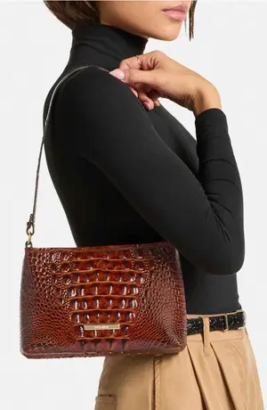 Brahmin Croc Embossed Leather Shoulder Bag - Waterfall