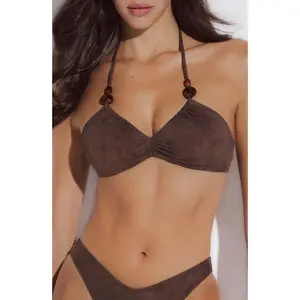 LIDA SWIMWEAR Thalia Halter Bikini Top - Espresso Brown