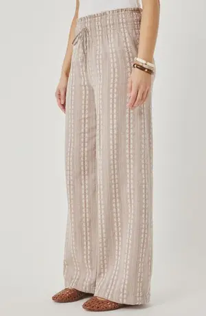 Splendid Meadow Embroidered Cotton Drawstring Pants - Light Wicker Brown