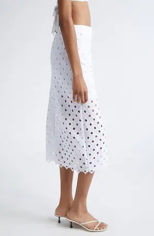 Max Mara Embroidered Eyelet Jersey Midi Skirt - Optical White