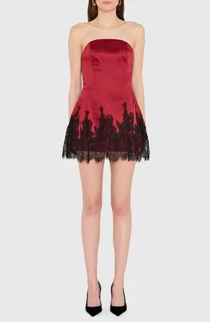 Amanda Uprichard Romilly Lace Hem Strapless Romper - Rost