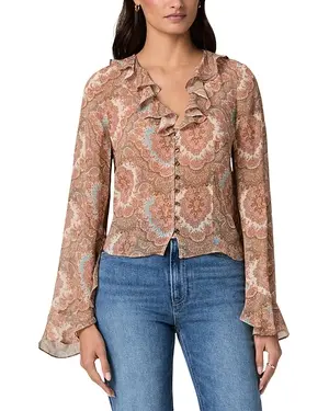 Paige Eve Silk Blouse With Paisley Print And Ruffled Collar
