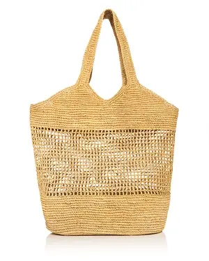 Aqua Woven Raffia Tote Bag - Natural