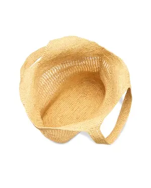 Aqua Woven Raffia Tote Bag - Natural