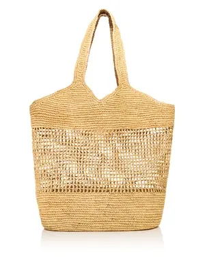 Aqua Woven Raffia Tote Bag - Natural