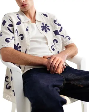 WAX LONDON Porto Doodle Crochet Polo Shirt