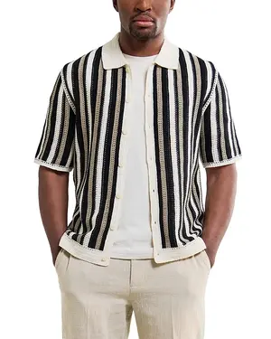 WAX LONDON Porto Stripe Crochet Polo Shirt
