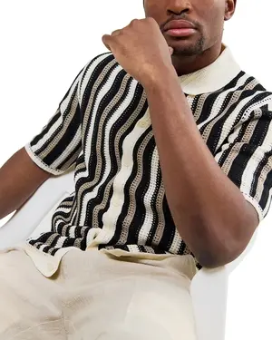 WAX LONDON Porto Stripe Crochet Polo Shirt