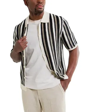 WAX LONDON Porto Stripe Crochet Polo Shirt