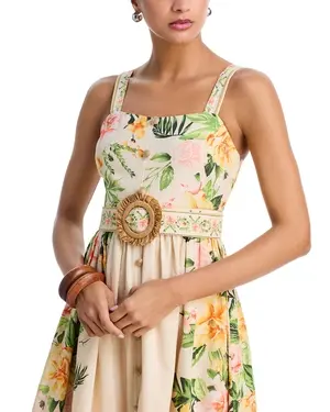 Moon River Belted Floral Midi Dress