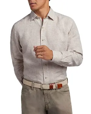 David Donahue Linen Check Shirt - White/ Dune