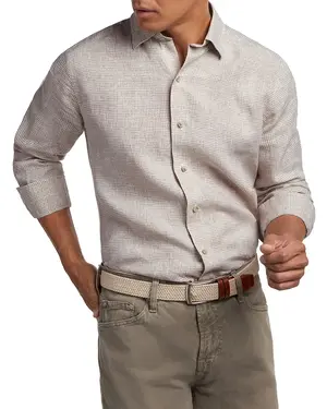 David Donahue Linen Check Shirt - White/ Dune