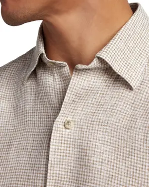 David Donahue Linen Check Shirt - White/ Dune