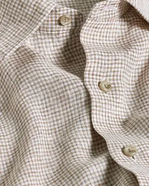 David Donahue Linen Check Shirt - White/ Dune