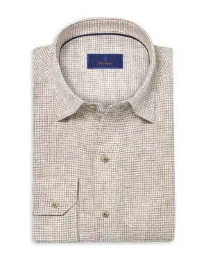 David Donahue Linen Check Shirt - White/ Dune