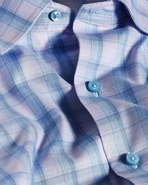 David Donahue Twill Check Shirt - Blue/ Pink