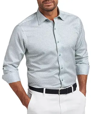 David Donahue Neat Print Shirt - Sand/ Sky