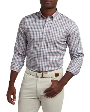 David Donahue Twill Check Shirt - Denim/ Multi