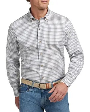 David Donahue Twill Check Shirt - Dune/ Blue