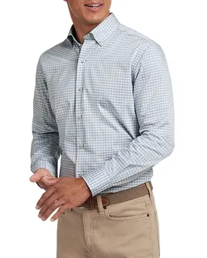 David Donahue Twill Check Shirt - Sage/ Blue