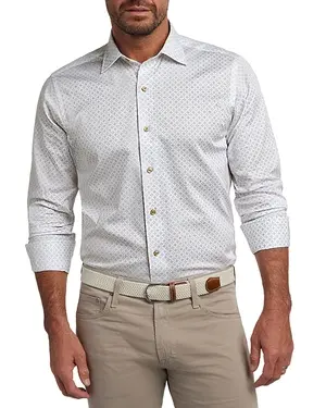David Donahue Neat Print Shirt - White/ Sand