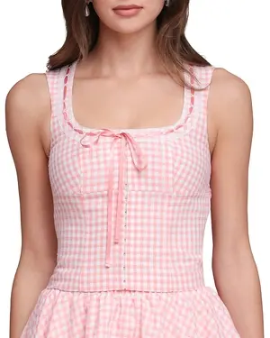 Avec Les Filles Gingham Corset Top - Pink/white Gingham