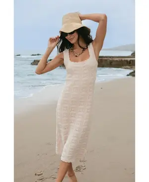 French Connection Nellis Crocheted Midi Dress - Ecru