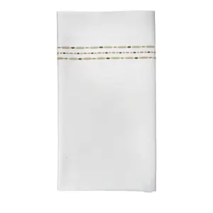 DEA LUXURY LINENS Sole Embroidered Sateen Flat Sheet, Queen - White/graphite