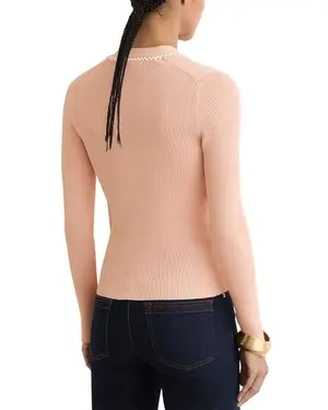 REISS Lauri Craft Stitch Trim Top - Pink/ivory