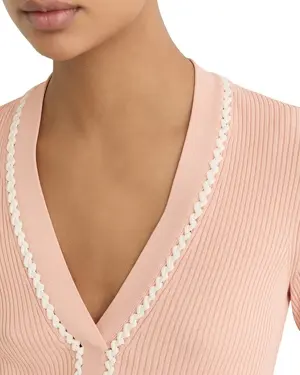 REISS Lauri Craft Stitch Trim Top - Pink/ivory