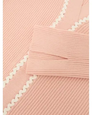 REISS Lauri Craft Stitch Trim Top - Pink/ivory