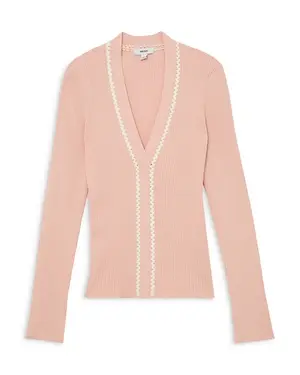 REISS Lauri Craft Stitch Trim Top - Pink/ivory