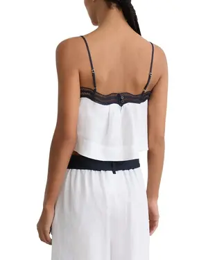 REISS Felicity Scalloped Linen Top