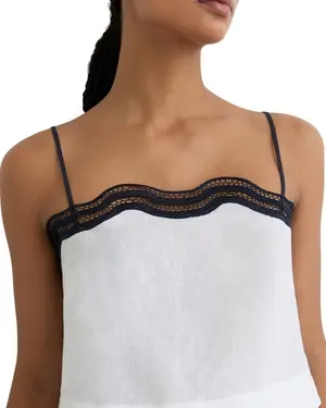 REISS Felicity Scalloped Linen Top