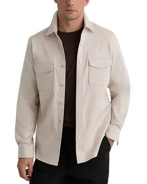 REISS Mcrae Long Sleeve Twill Overshirt - Stone