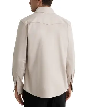 REISS Mcrae Long Sleeve Twill Overshirt - Stone