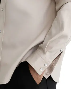 REISS Mcrae Long Sleeve Twill Overshirt - Stone
