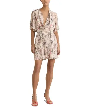 REISS Luna Metallic Floral Mini Dress
