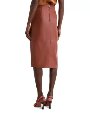 REISS Leather Midi Skirt
