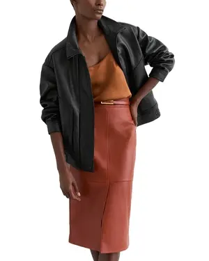 REISS Leather Midi Skirt