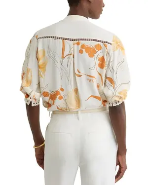 REISS Floral Print Lace Trim Blouse